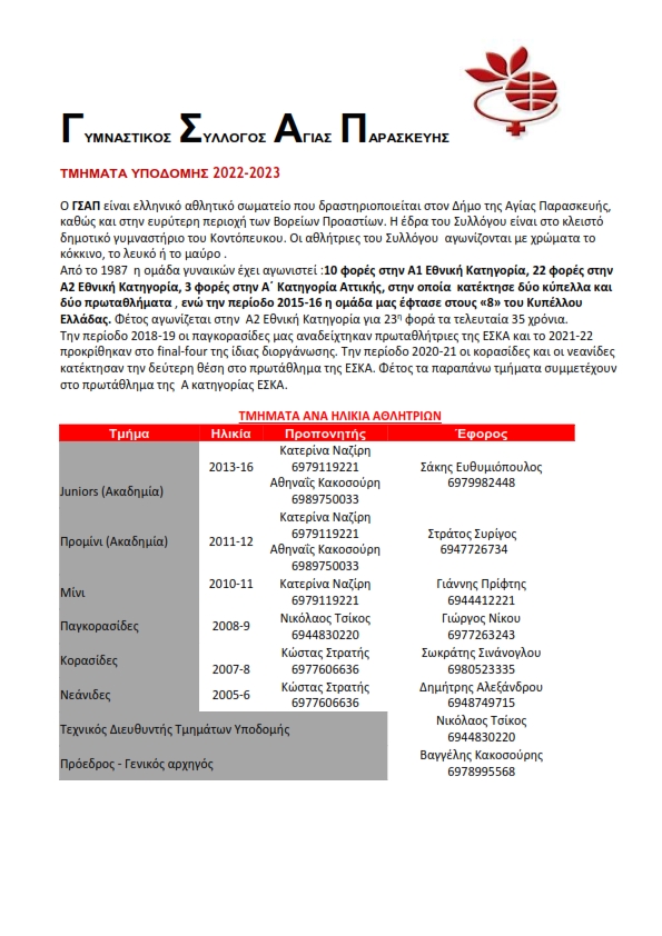 ΕΝΗΜΕΡΩΤΙΚΟ ΦΥΛΛΑΔΙΟ 2022-23 - Γυμναστικός Σύλλογος Αγίας Παρασκεύης ...